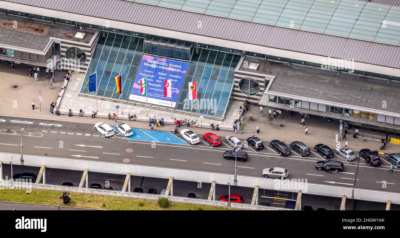 Aerial view, Dortmund airport, departure level, arrival right of way ...
