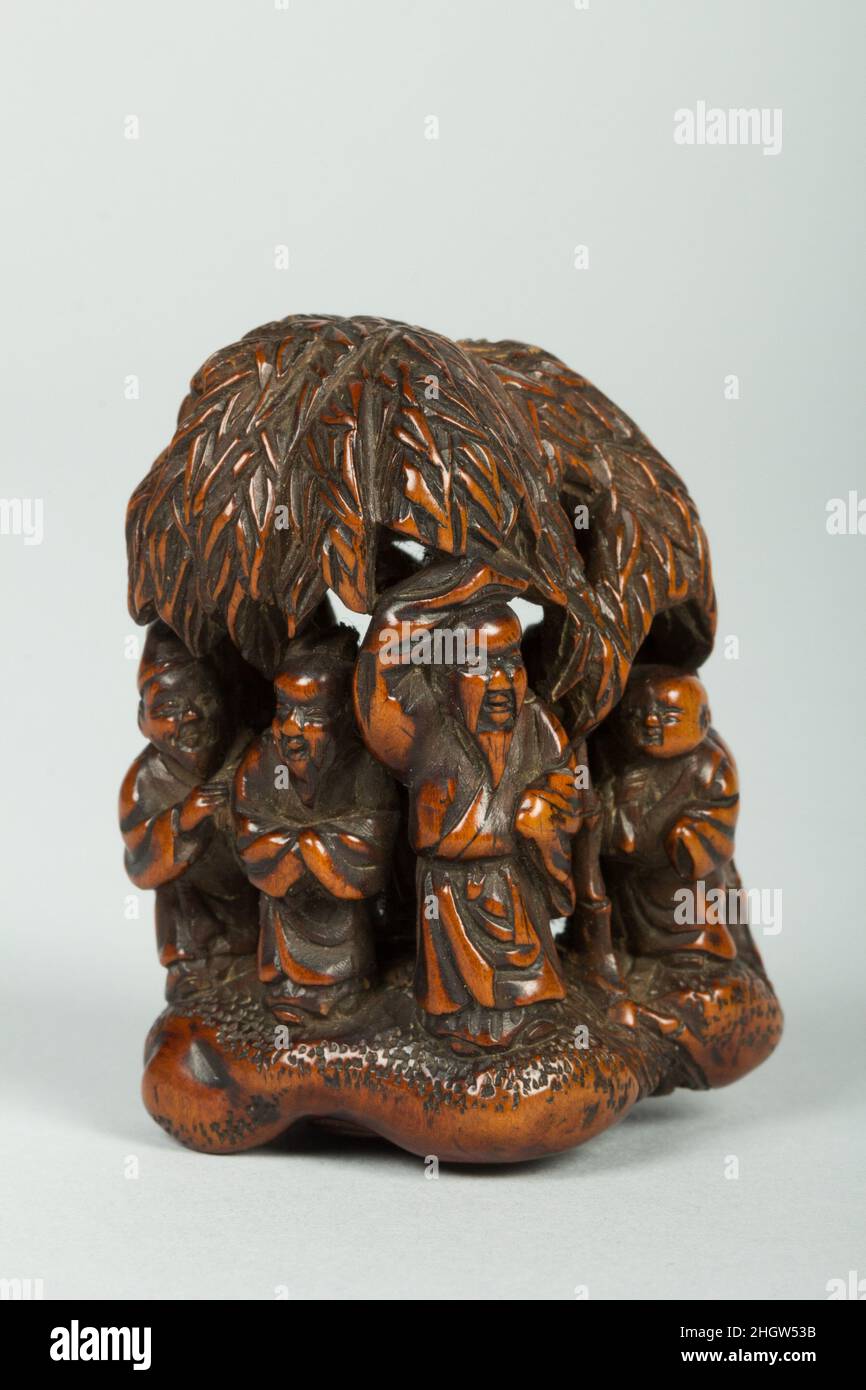 Netsuke of Figures Under a Bamboo Tree 19th century Japan. Netsuke of ...