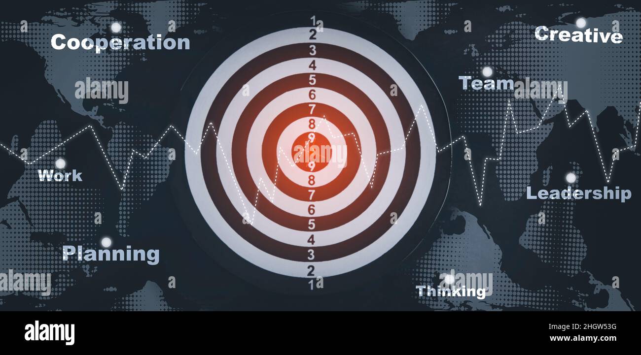 Bullseye dart arrow and line of Stock market or forex trading graph and ...