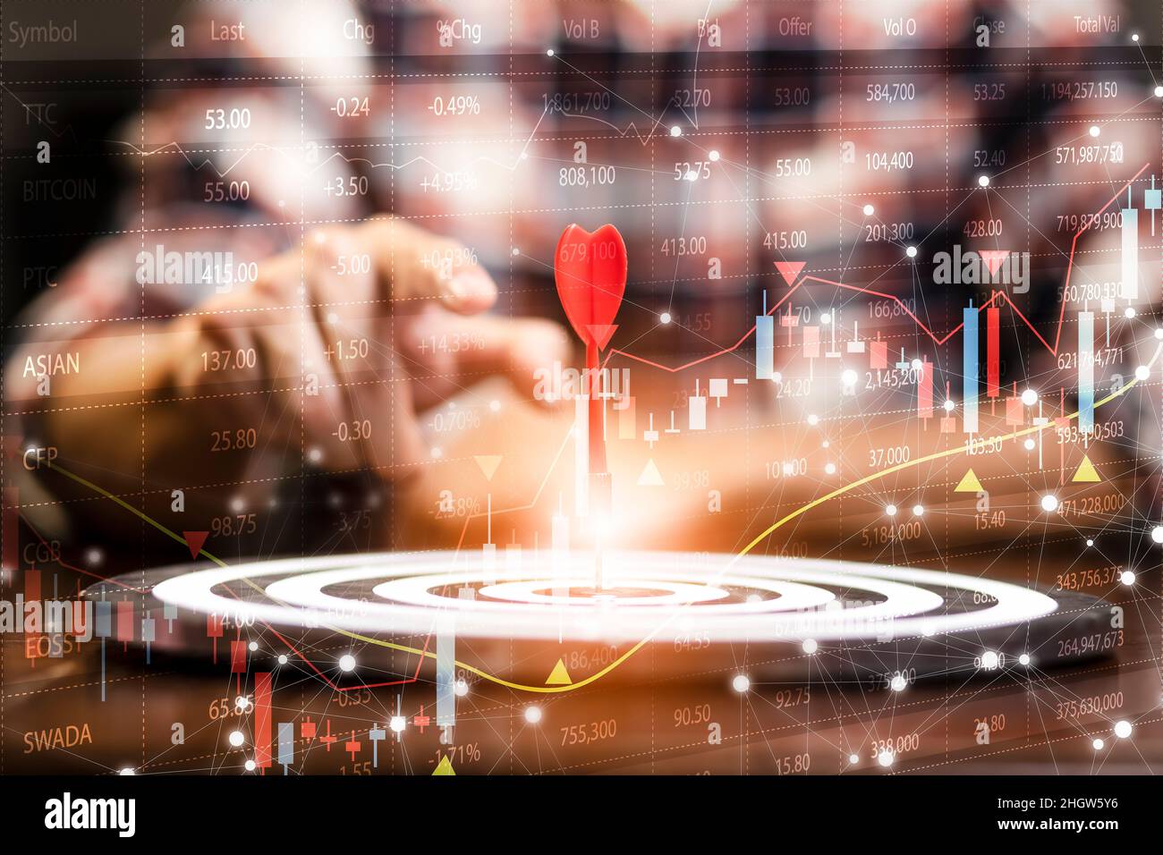 Targeting the business concept, Businessman touch red arrow dart to the ...