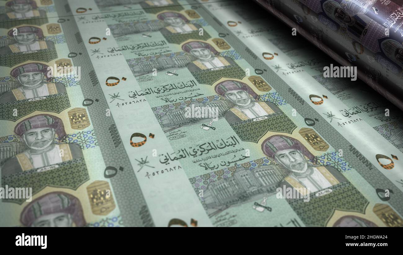 Oman Rial money pack 3d illustration. OMR banknote bundle stacks ...