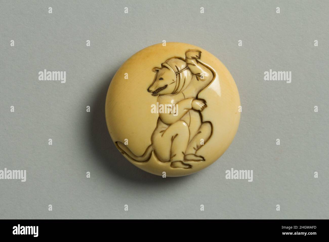 Circular Netsuke with Actor Dressed as Fox; reverse: Trap with Mouse ...
