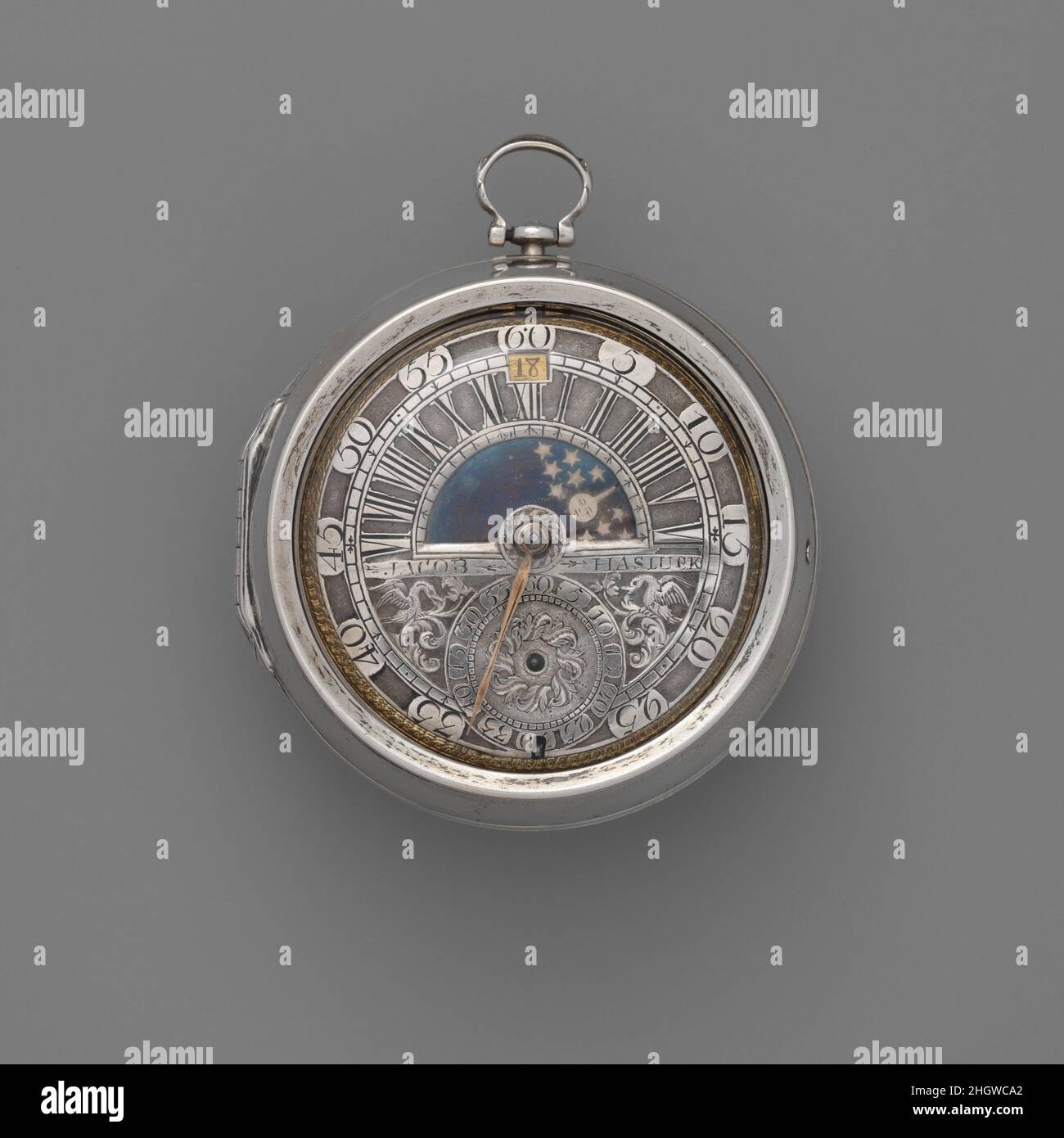 Watch ca. 1695 Watchmaker: Jacob Hasluck The semicircular aperture in ...