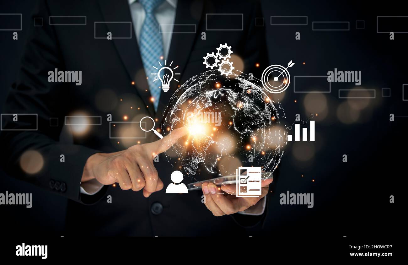 virtual Global Internet connection metaverse concept, Businessman using ...