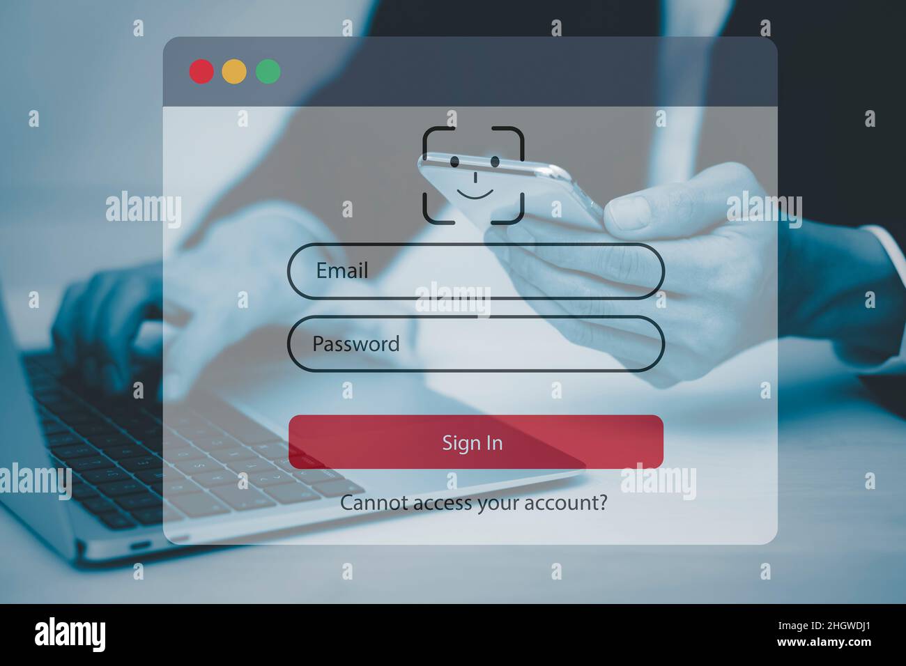 Security password login online concept Hands typing and entering ...