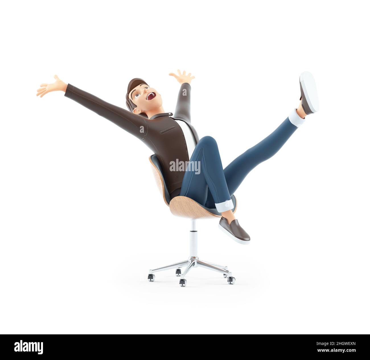 3d successful cartoon man in office chair, illustration isolated on ...