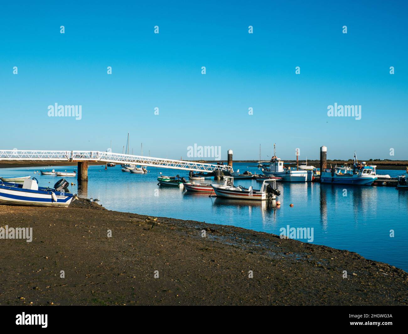 Fishing and Sail boats at Ria Formosa Lagoon in Tavira, Portugal Stock ...