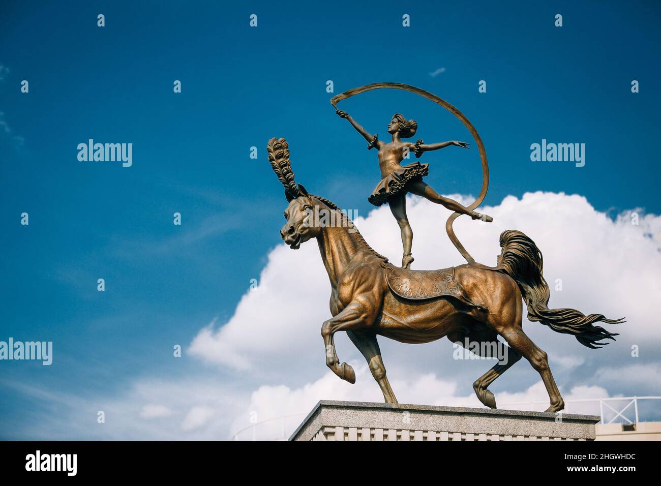 Horse woman sculpture near Building of the Belarusian State Circus in ...