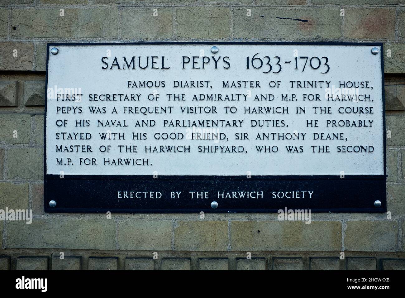 Plaque commemorating the fact that Samuel Pepys the famous diarist ...
