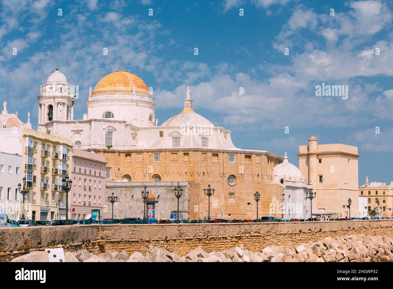 Ancient Cadiz city in southern Spain. Cadiz Cathedral and old town ...