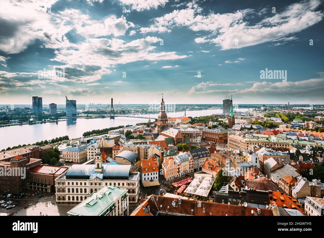 Riga, Latvia. Cityscape In Sunny Summer Day. Famous Landmarks - Town ...