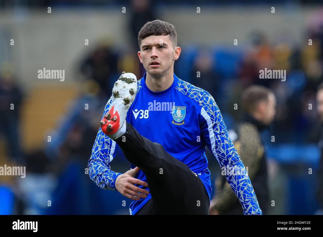 Jordan Storey #38 of Sheffield Wednesday during the pre match warm up ...