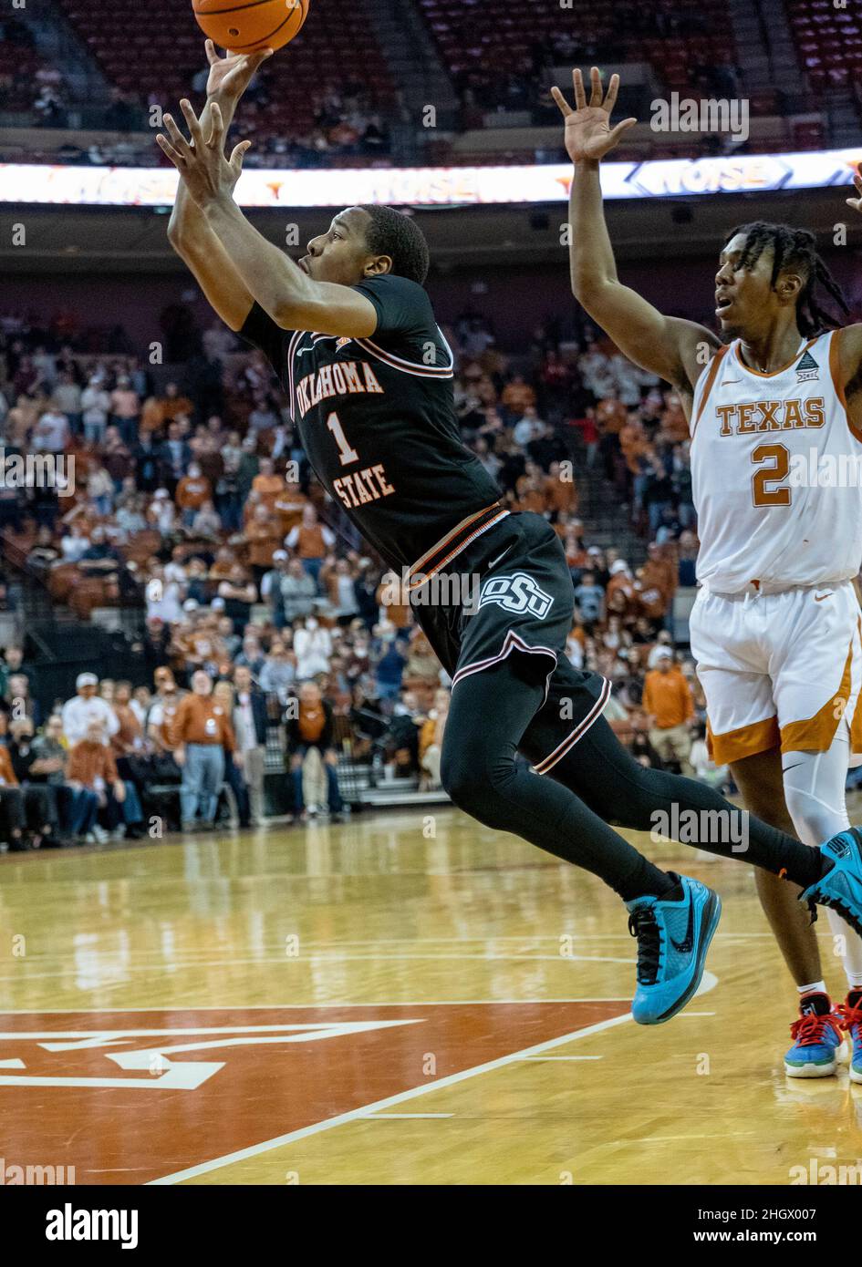 Center. 22nd Jan, 2022. Bryce Thompson #1 of the Oklahoma State Cowboys ...