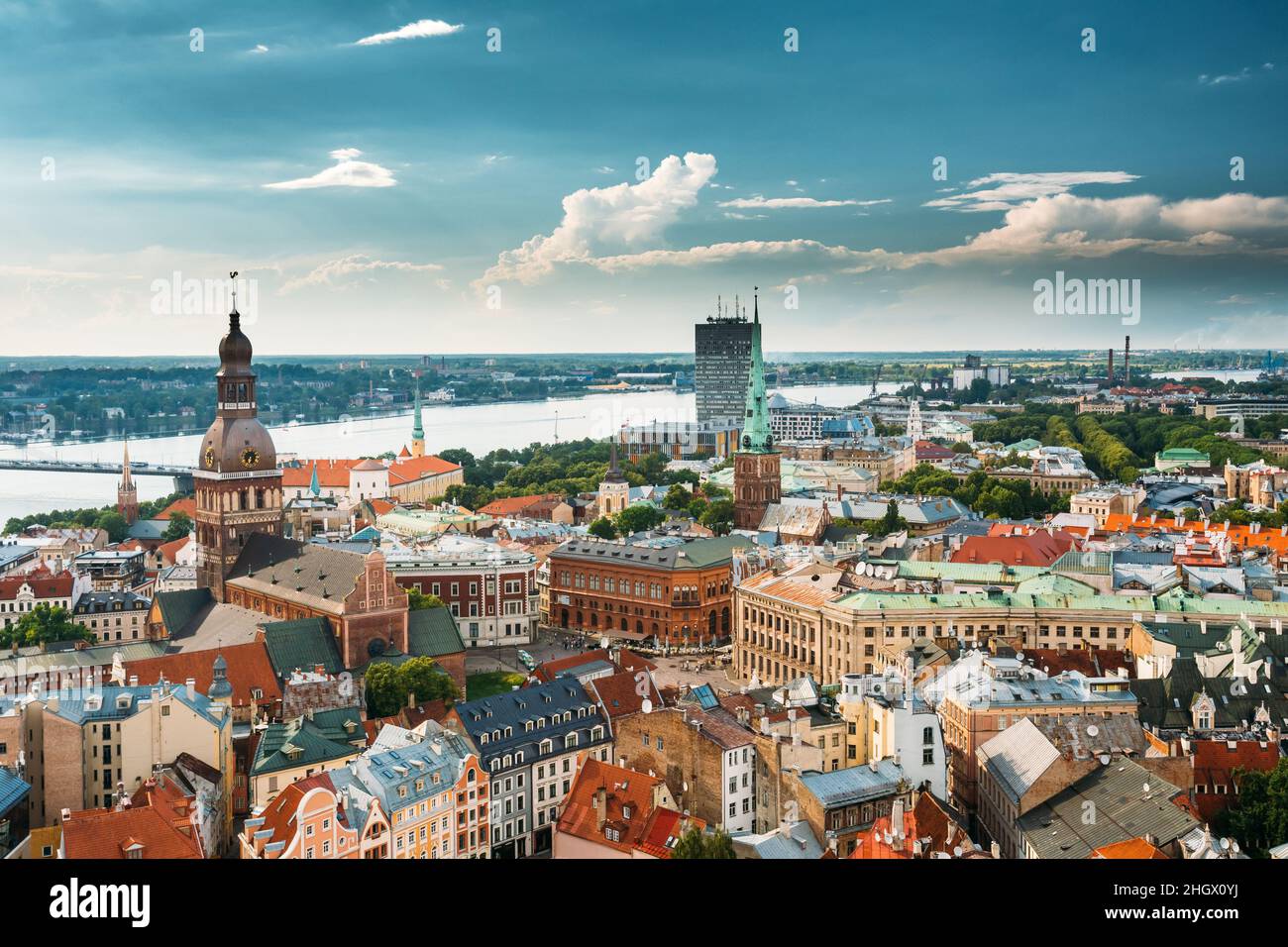 Riga, Latvia. Cityscape In Sunny Summer Day. Famous Landmarks - Riga ...