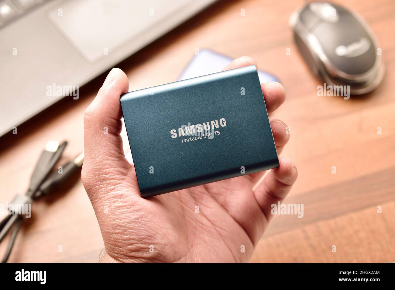 New Delhi, India, 22 Jaunary 2022:- Samsung SSD Hard Drive in Hand ...