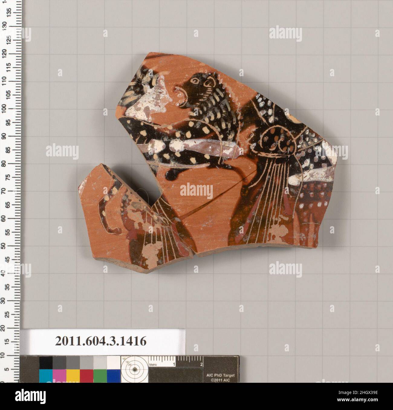 Terracotta fragment of a skyphos (deep drinking cup) late 6th century B ...