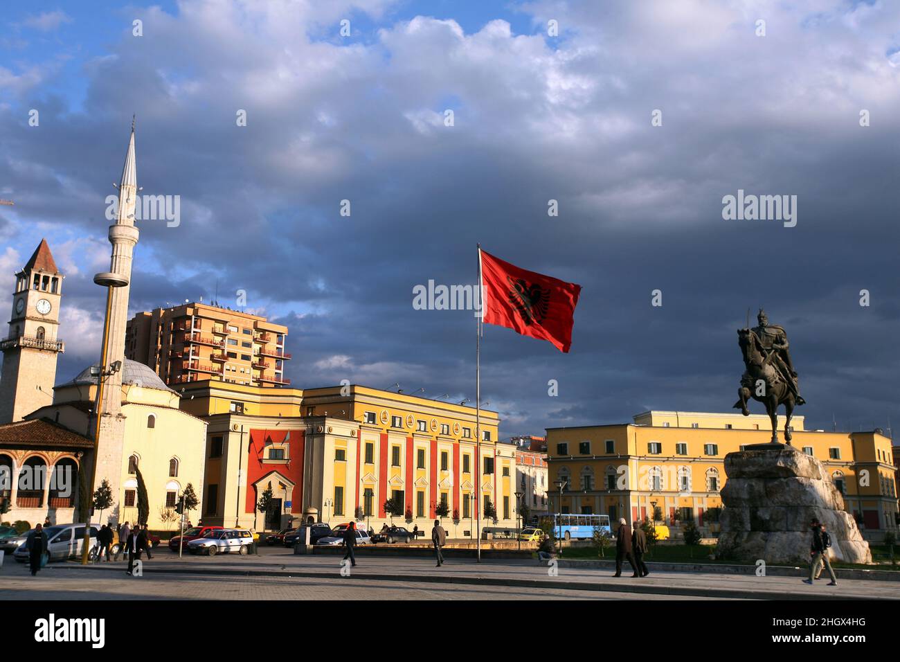 TIRANA, ALBANIA - MARCH 13: Tirana symbols Skanderbeg Square on March ...