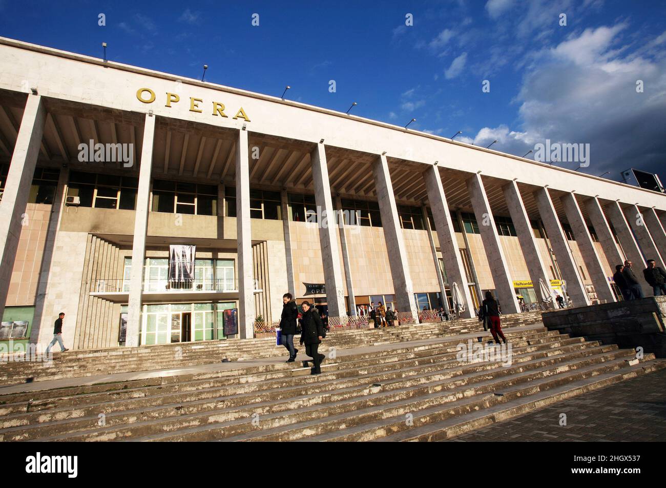 TIRANA, ALBANIA - MARCH 13: Opera building in Skanderbeg Square on ...