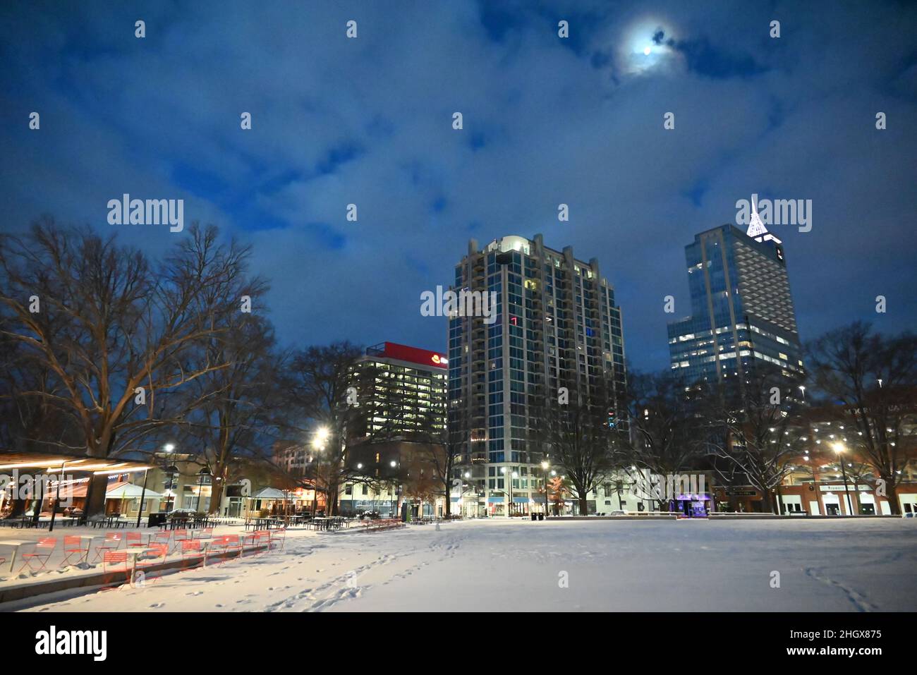 Moore Square in the early morning hours after a 3" snowfall blanketed ...