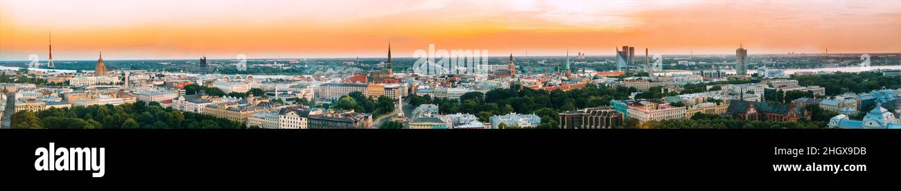Riga, Latvia. Aerial View Panorama Cityscape At Sunset. TV Tower ...