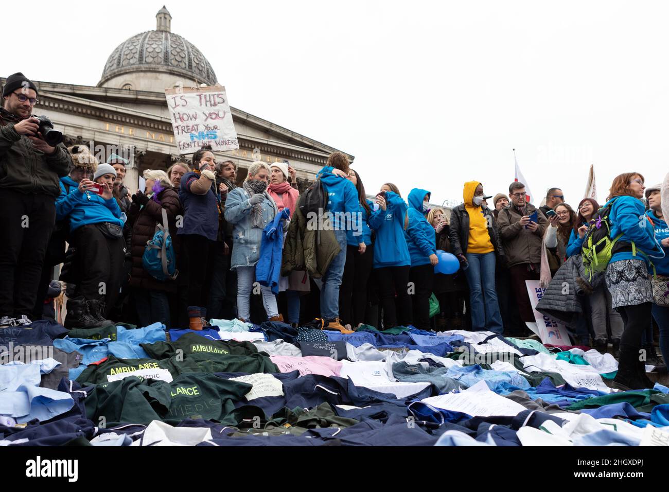 Protestors seen rallying after having laid down their uniforms at ...