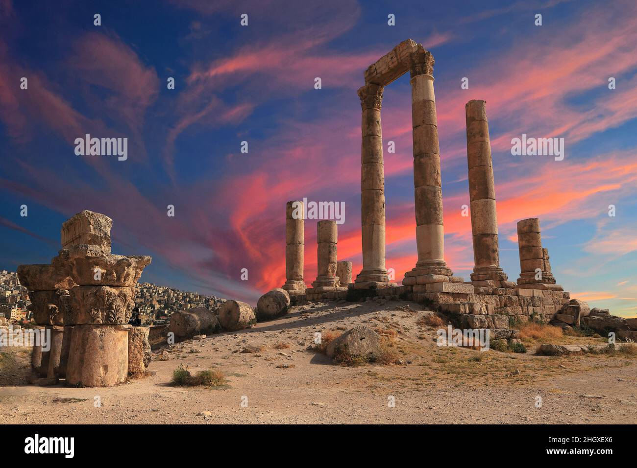The Citadel in the city of Amman in Jordan in the middle east at the ...