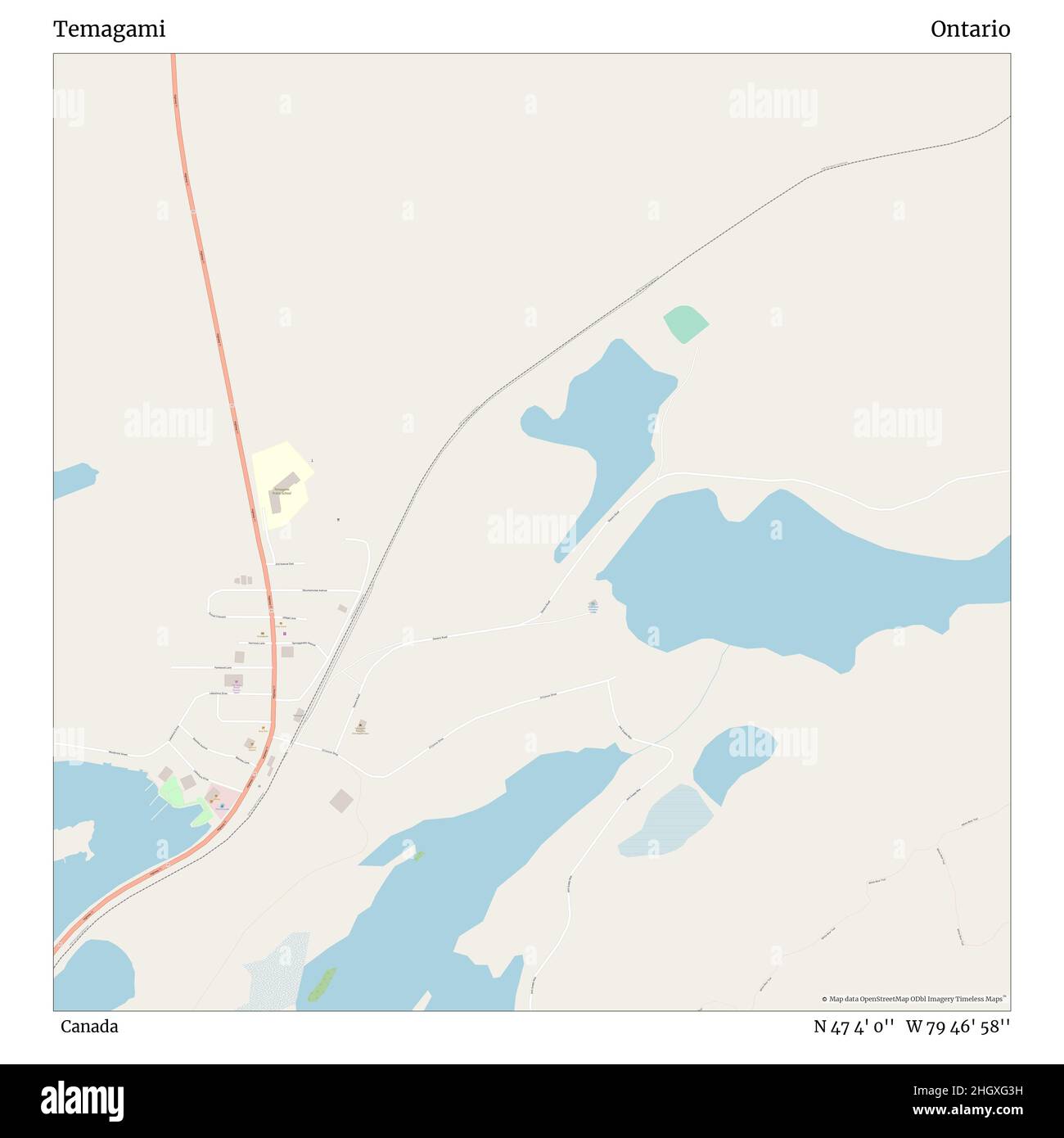 Temagami, Canada, Ontario, N 47 4' 0'', W 79 46' 58'', map, Timeless ...