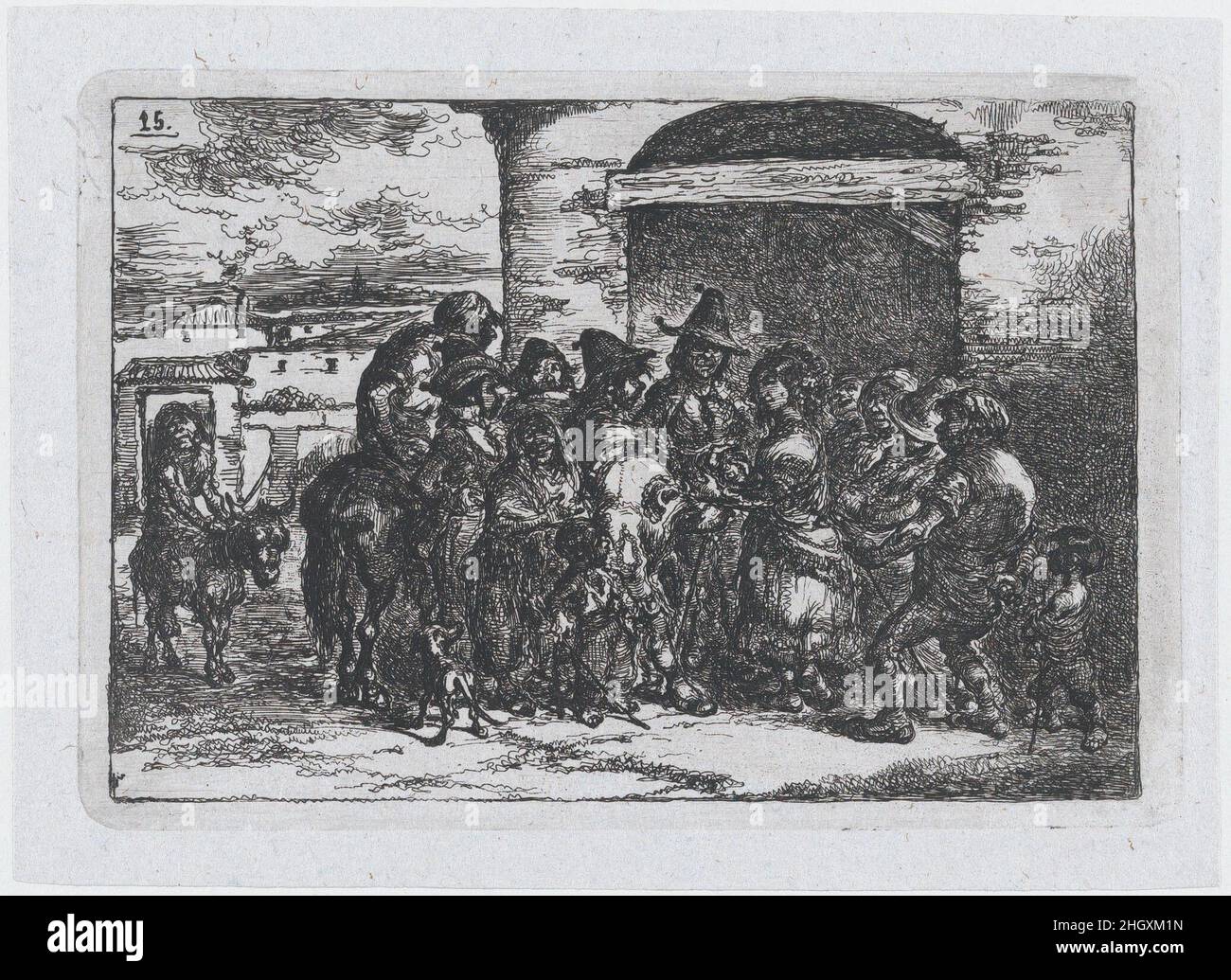 Plate 15: a group of people outdoors, possibly a troupe of actors, from ...