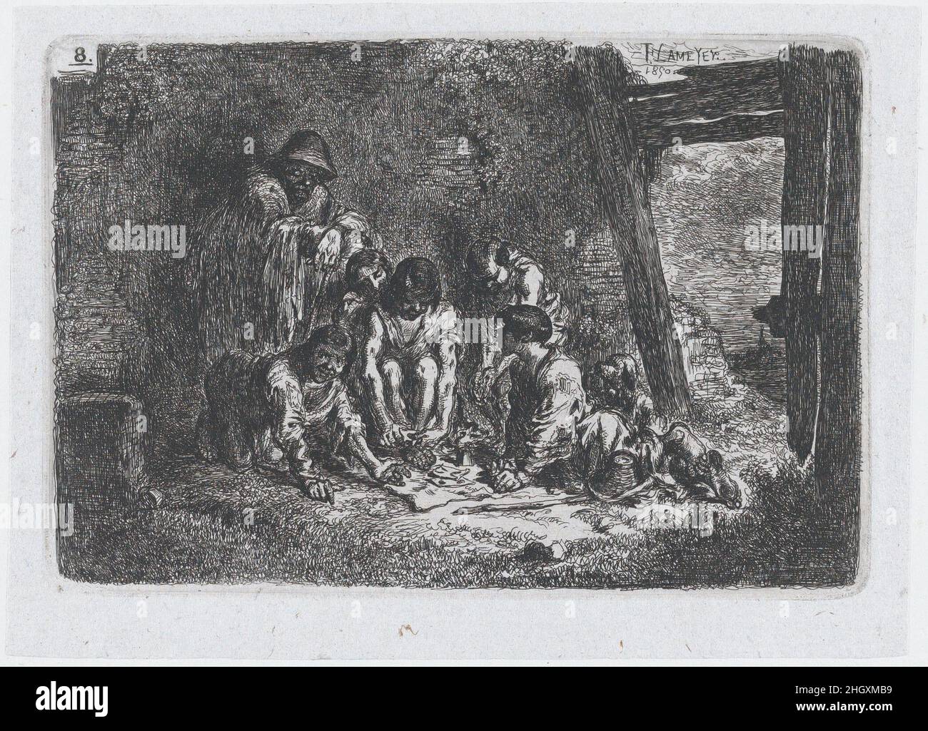 Plate 8: a group of figures some of whom are playing a game, from the ...