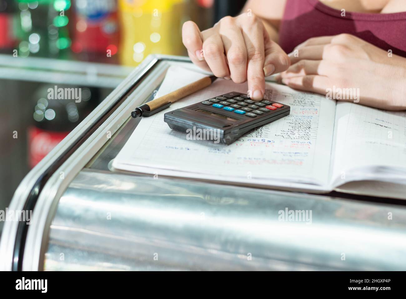 Woman hand doing calculation on hi-res stock photography and images - Alamy