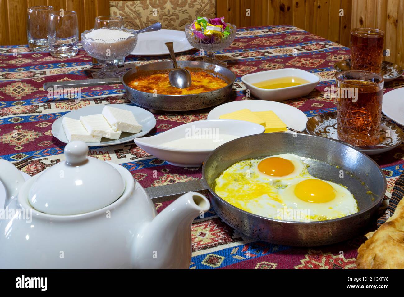 Traditional Azerbaijan breakfast table with delicious food Stock Photo ...