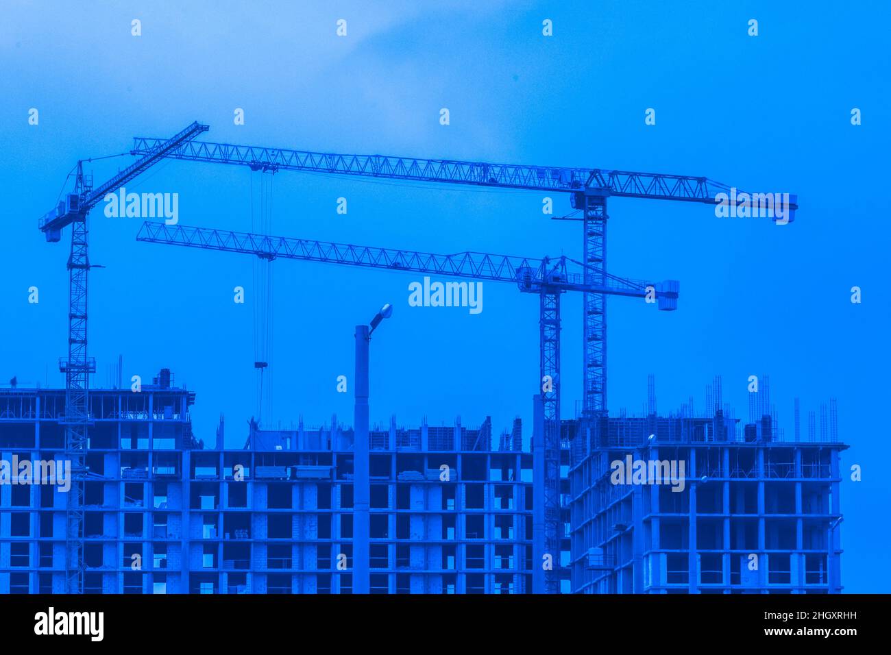 Tower cranes build and development new urban houses architecture ...