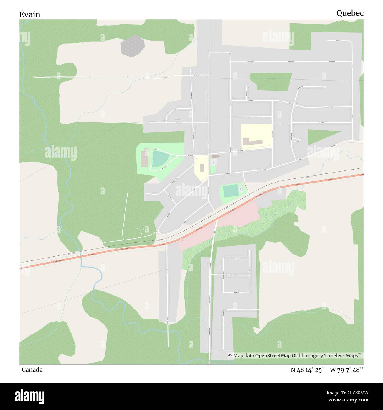 Évain, Canada, Quebec, N 48 14' 25'', W 79 7' 48'', map, Timeless Map ...