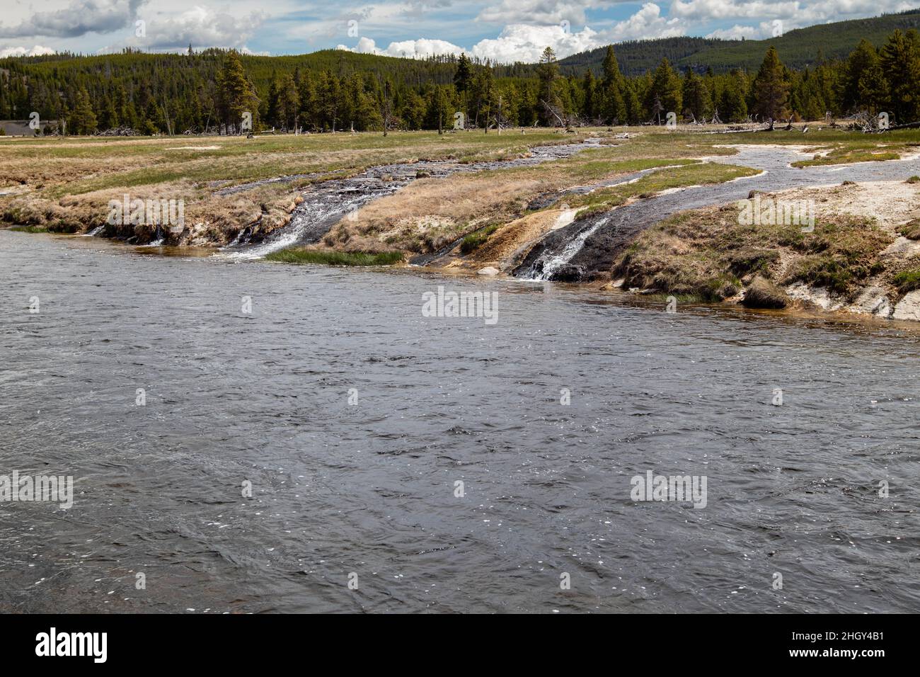 Firehole River in Yellowstone National Park in springtime, horizontal ...