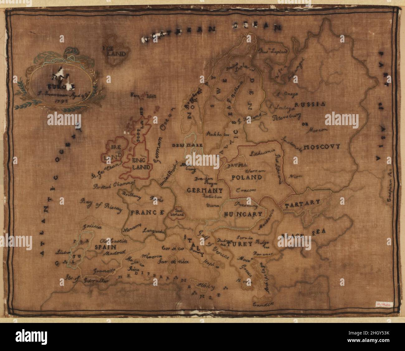 Embroidered map sampler 1795 British. Embroidered map sampler. British ...