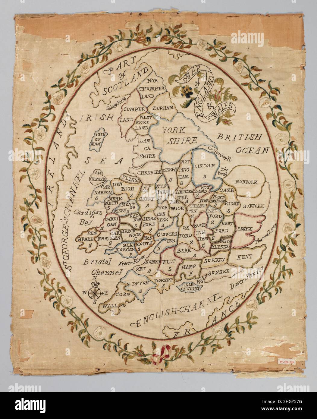Embroidered map sampler 19th century British. Embroidered map sampler ...