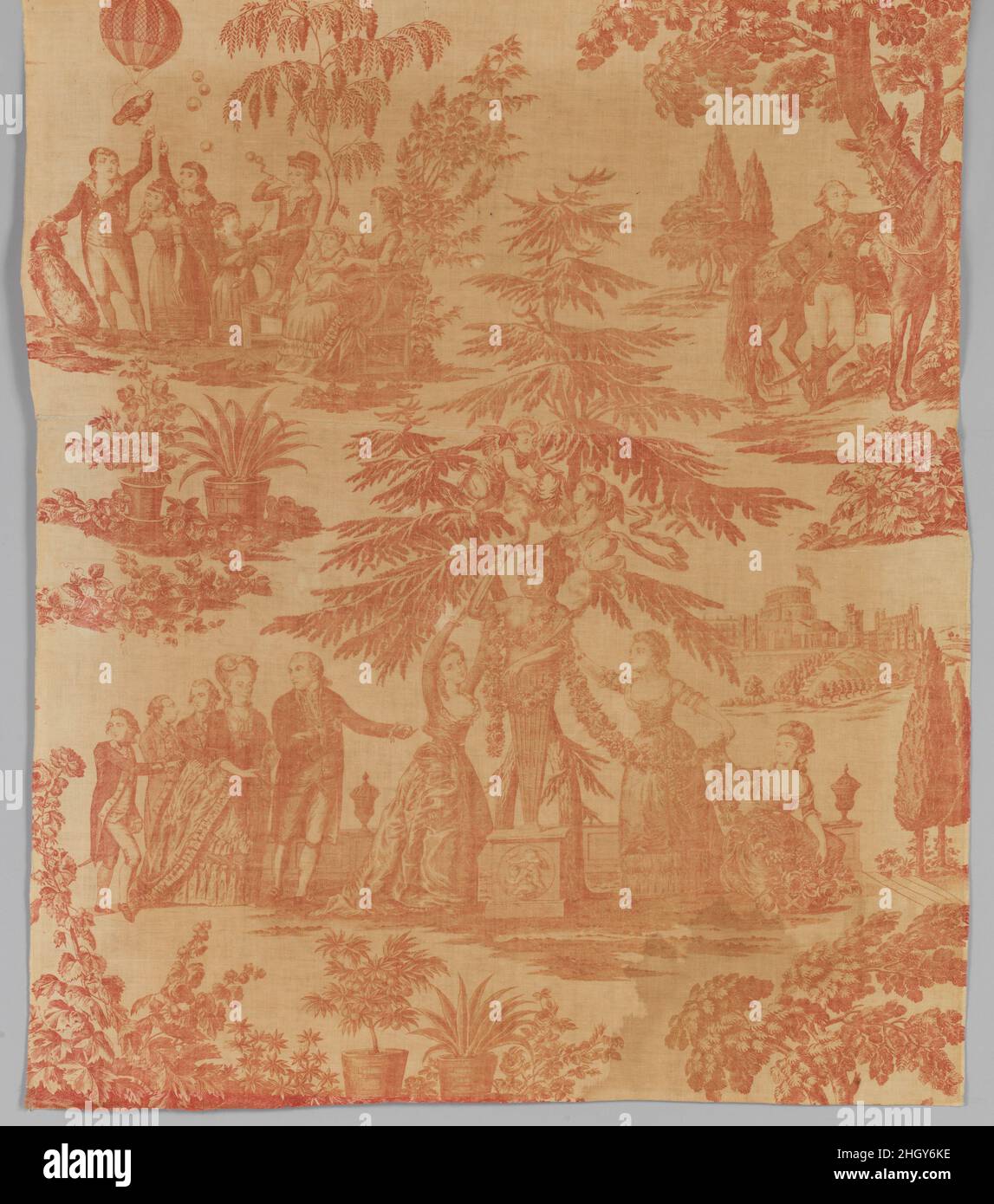 Copper plate printed cotton with King George III and his family ca ...