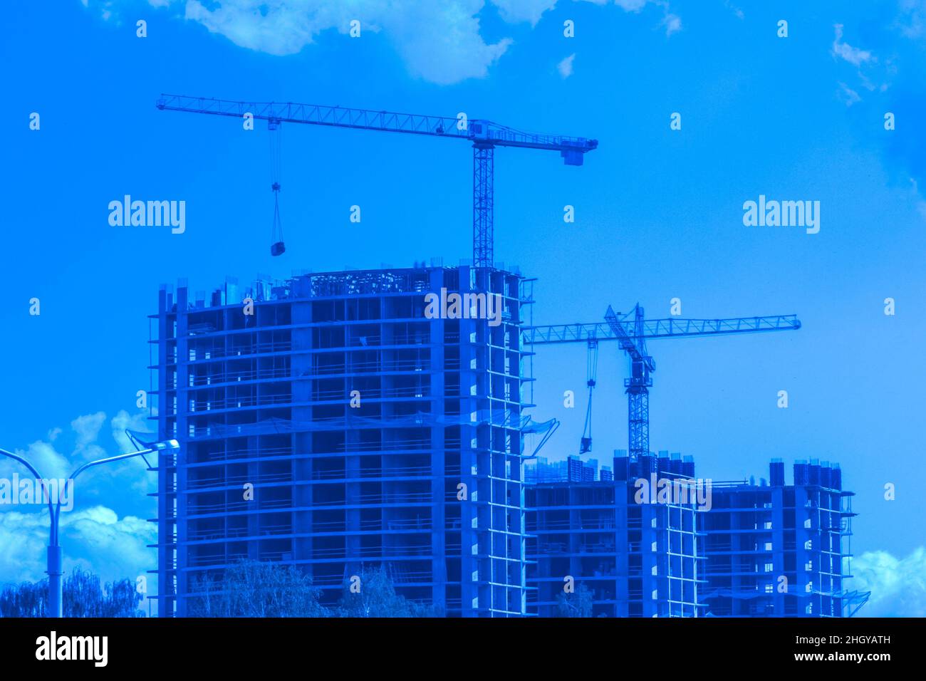 Tower cranes build and development new urban houses architecture ...