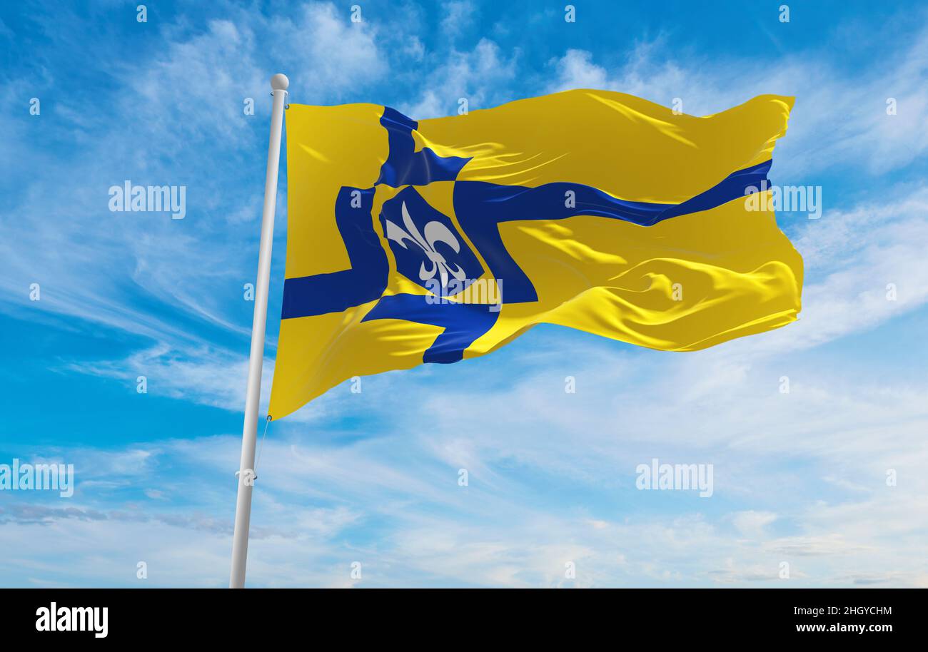 flag of Lelystad , Netherlands at cloudy sky background on sunset ...