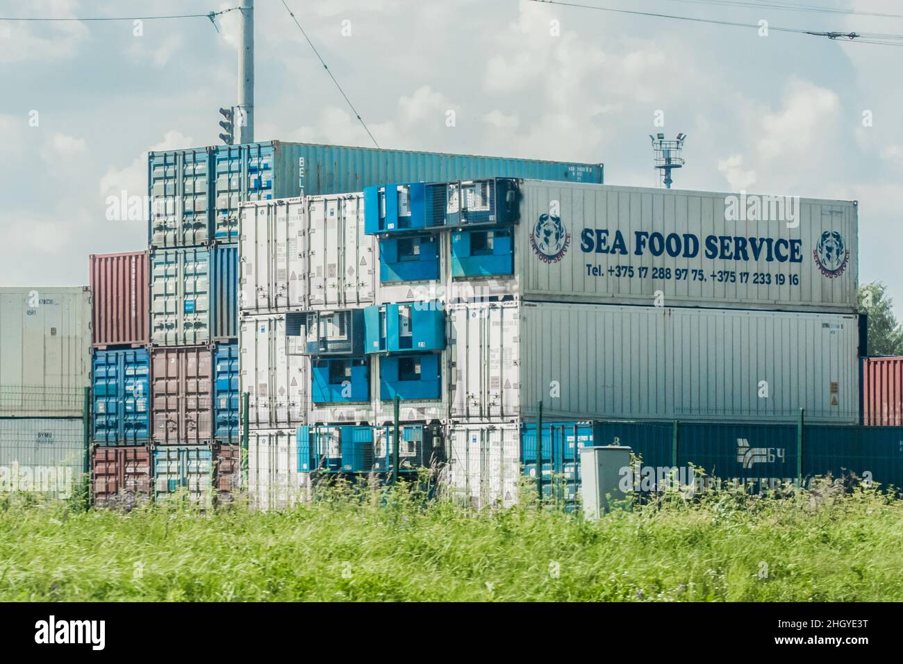 Belarus, Minsk region - July 25, 2020: Freight cargo container ...