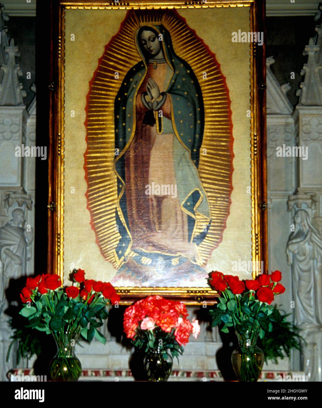 Mural of Our Lady of Guadalupe on a house in Mexico. Catholic title of ...