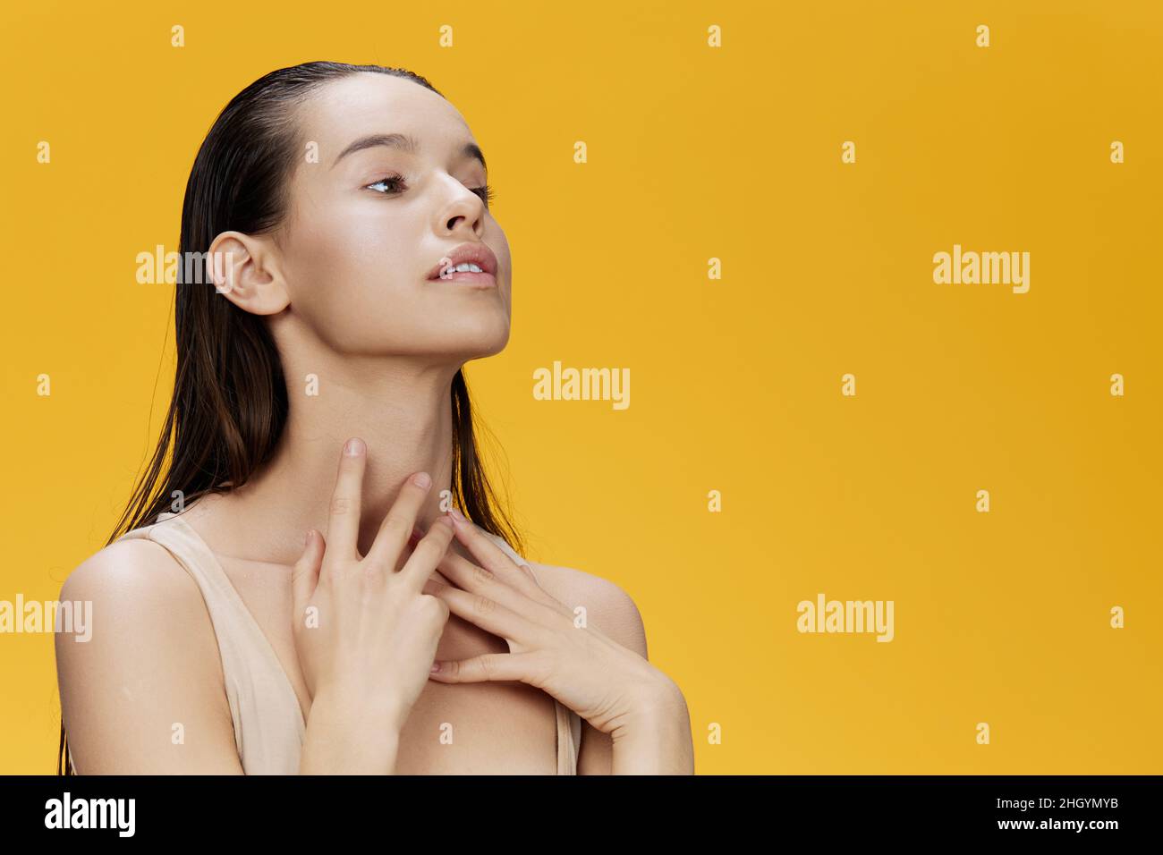 young woman posing holding hand near face close-up Lifestyle Stock ...