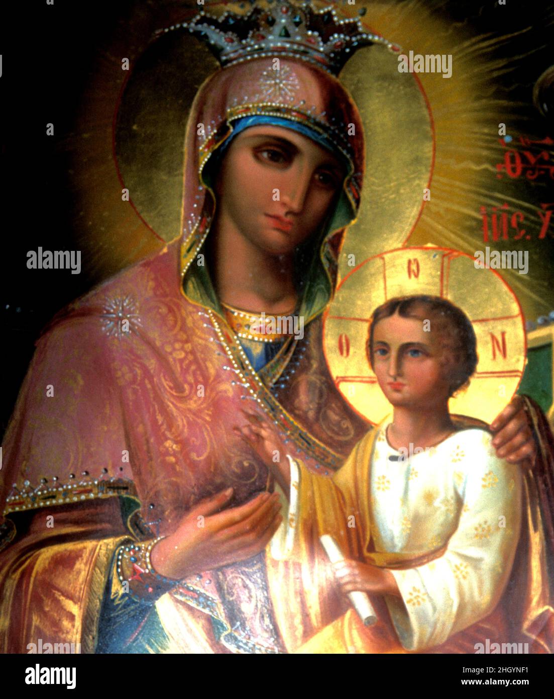 Icon of the Virgin and child in Symi Museum, Greece Stock Photo - Alamy