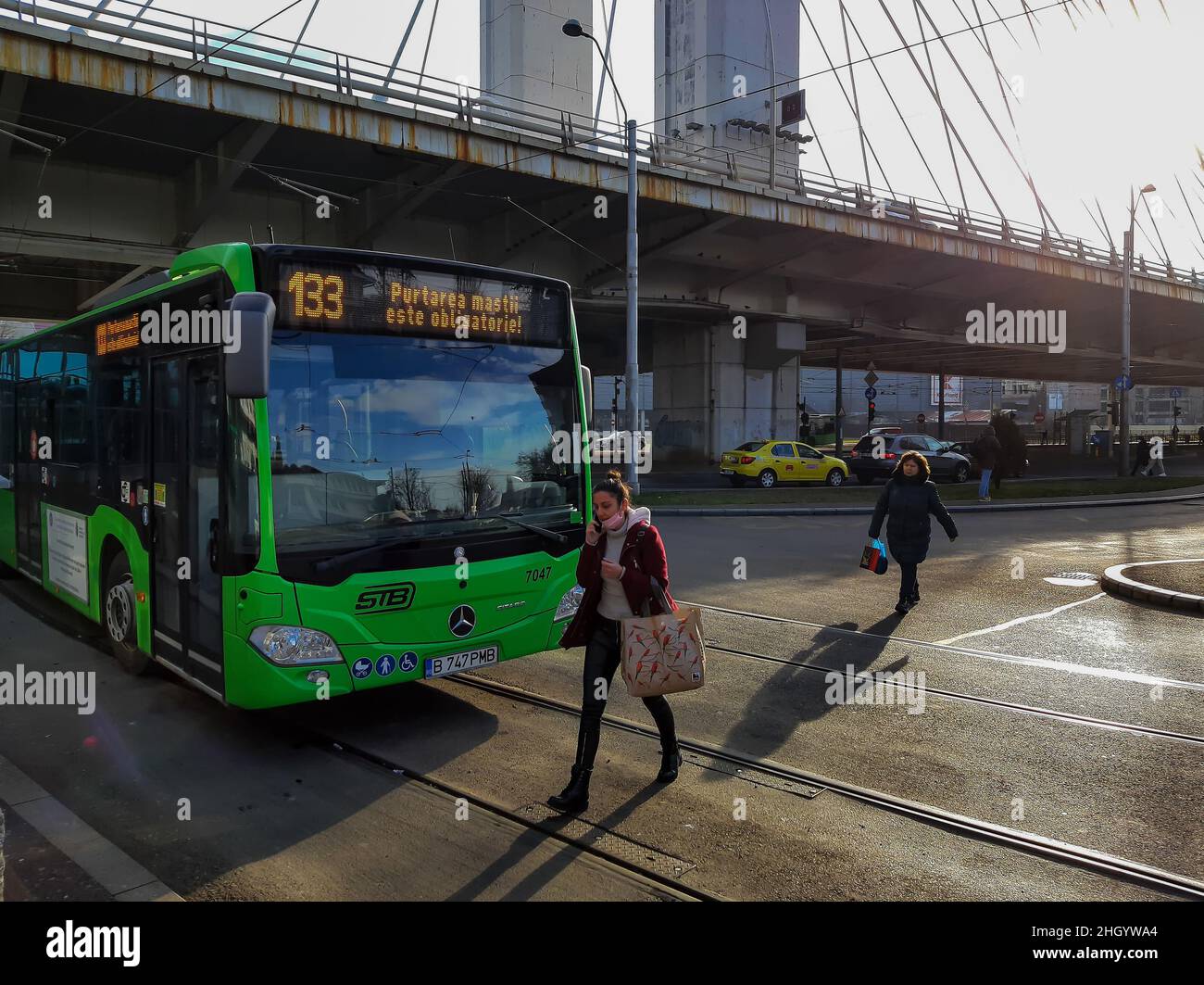 Bucharest, Romania - December 24, 2021: A public transport bus Mercedes ...