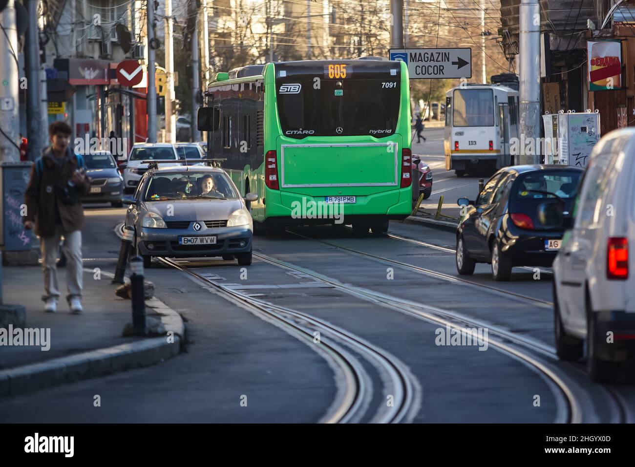 Bucharest, Romania - January 05, 2022: A public transport bus Mercedes ...