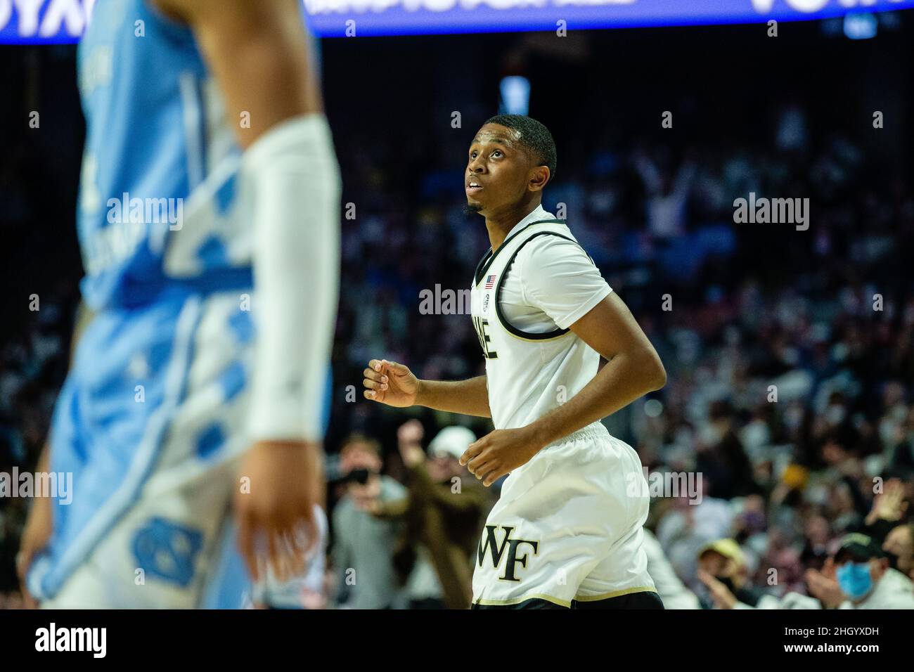 January 22, 2022: Wake Forest Demon Deacons guard Daivien Williamson (4) after scoring three ...