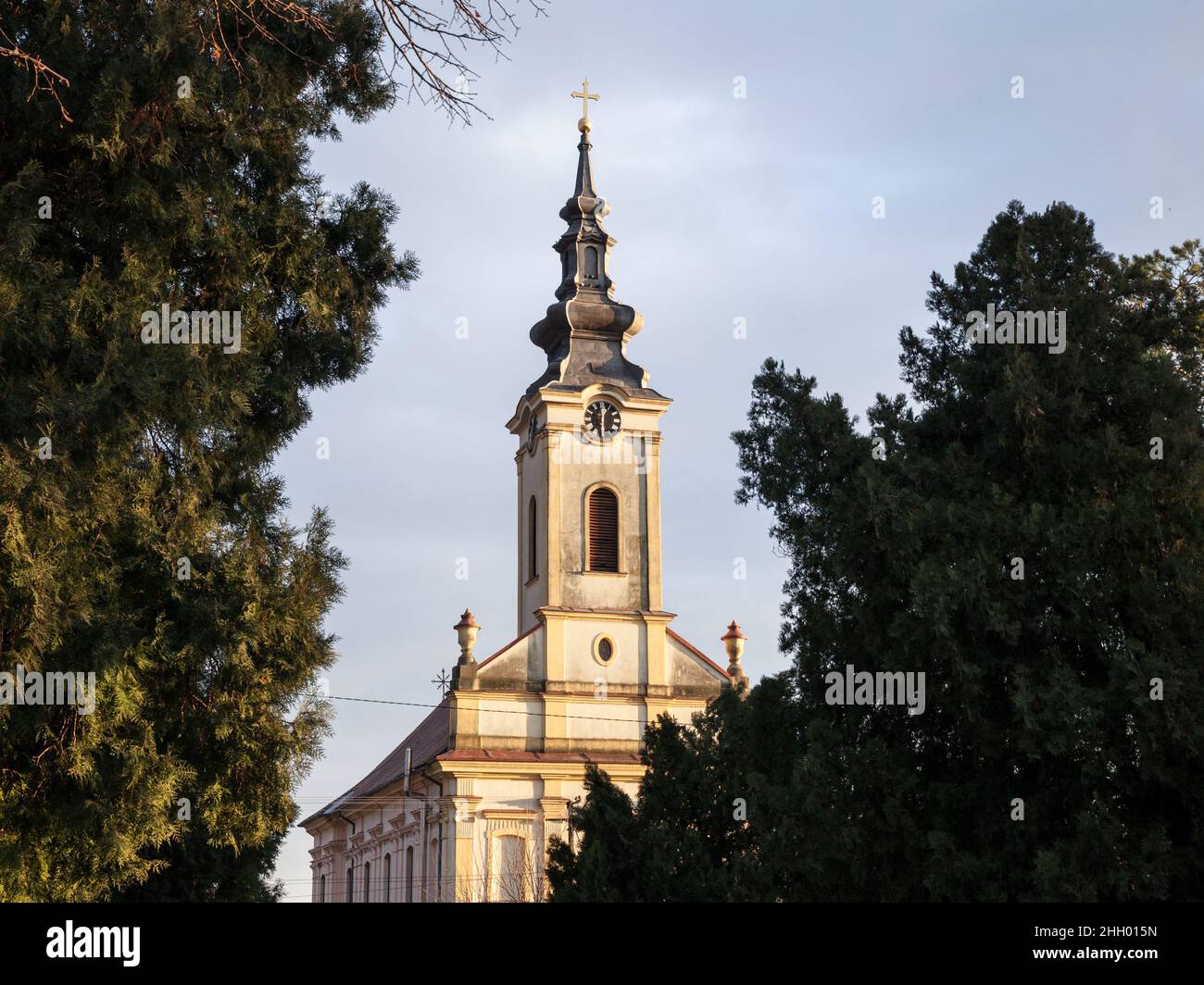Picture of the tower of the Serbian church, in Banatsko Novo Selo ...