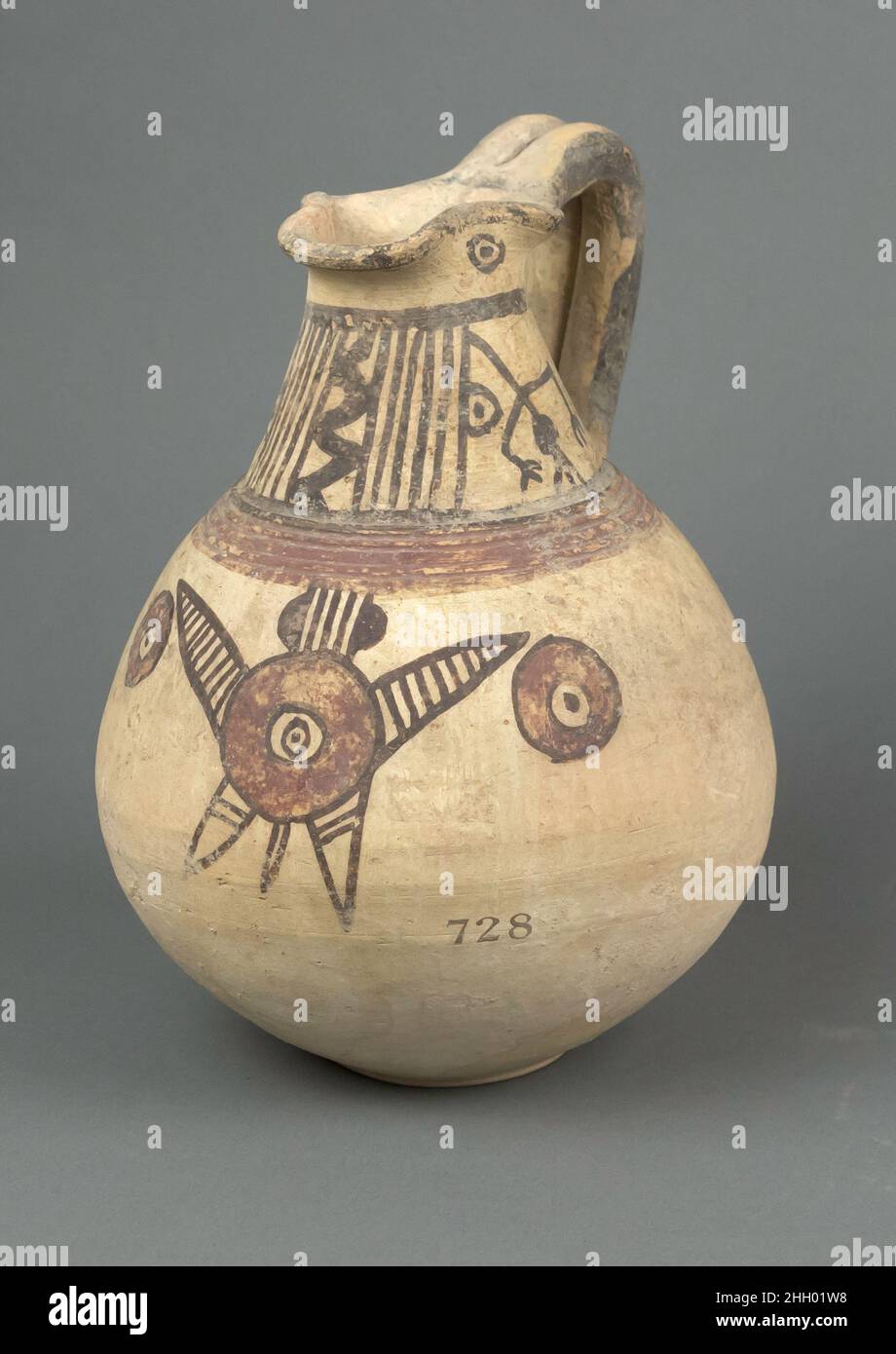 Jug 750–600 B.C. Cypriot Conventional designs on body and neck.. Jug ...