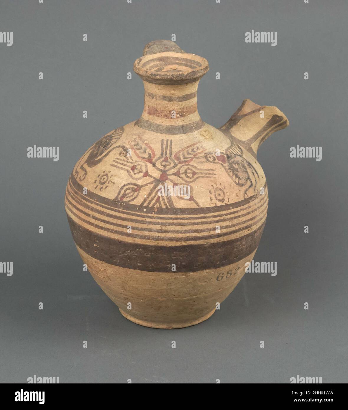 Jug 750–600 B.C. Cypriot Spout-jug with lotus, birds, and rosettes ...