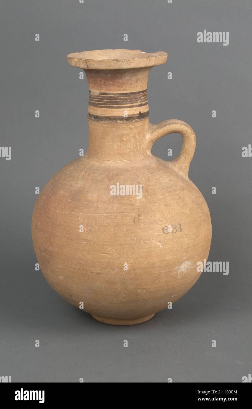 Jug Cypriot One-handled globular jug, unpainted body, with narrow bands ...